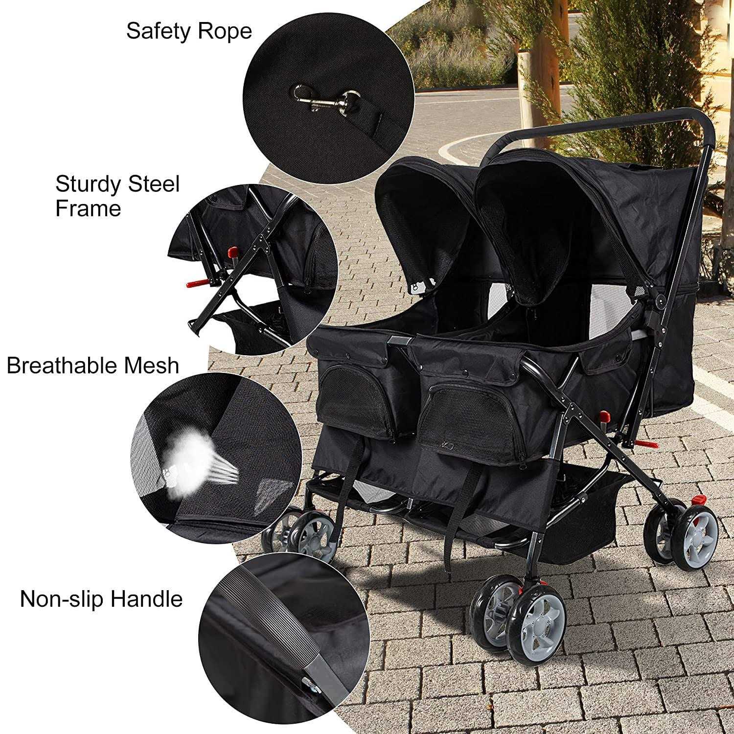Dporticus Double Pet Stroller Foldable Stroller for 2 Dogs Cats Two ...
