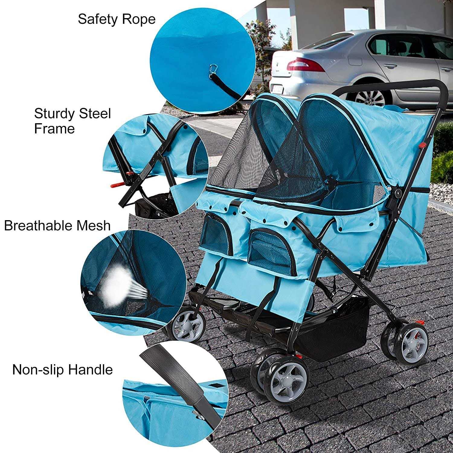 Dporticus Double Pet Stroller Foldable Stroller for 2 Dogs Cats Two ...
