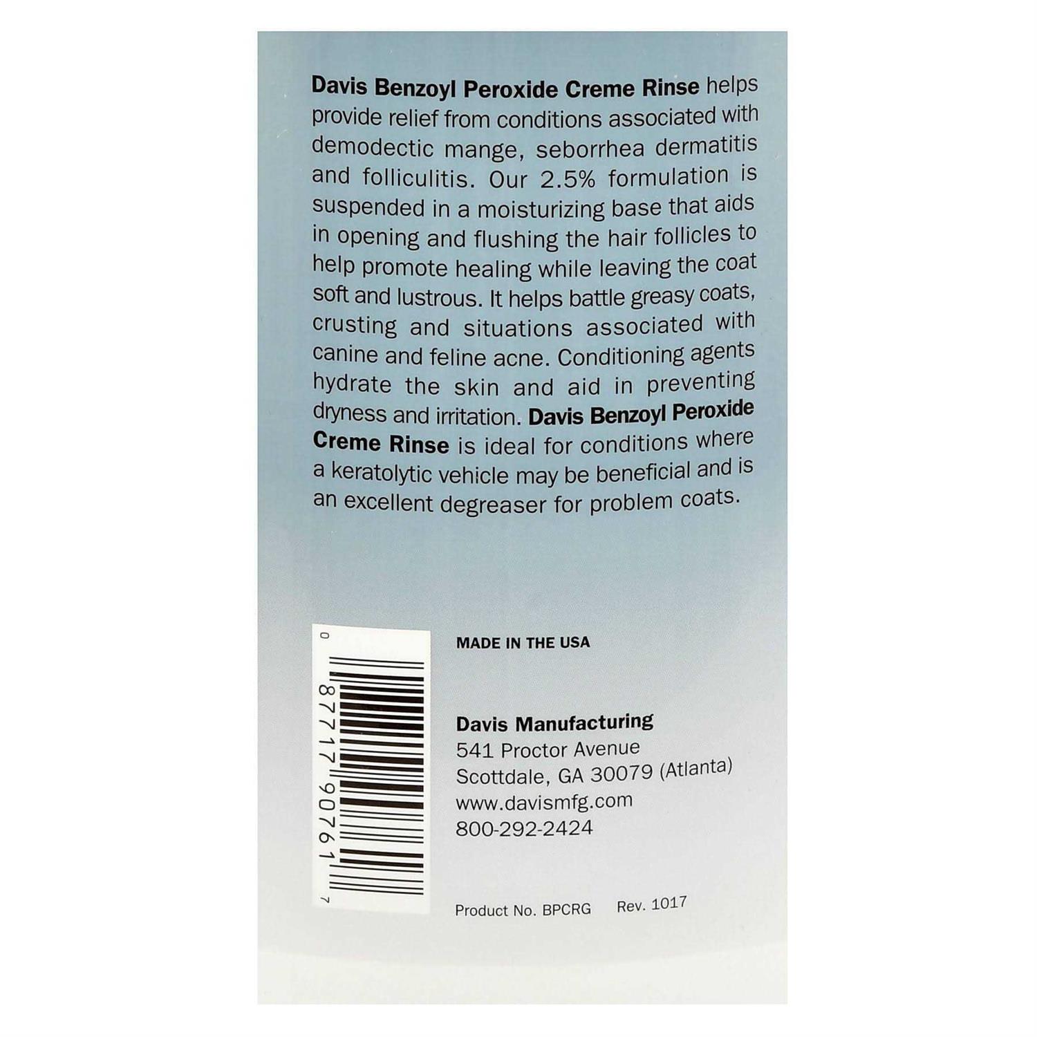 Davis Benzoyl Peroxide Creme Rinse - Pet Supplies online store